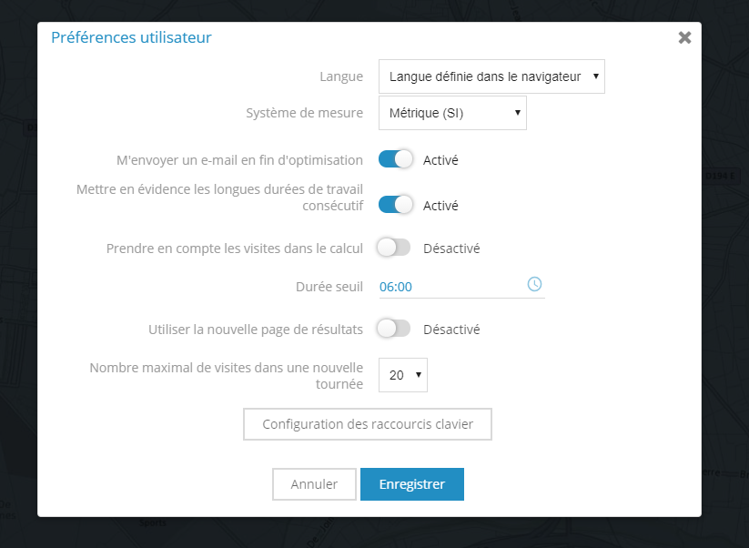 Le menu Utilisateur | TourSolver
